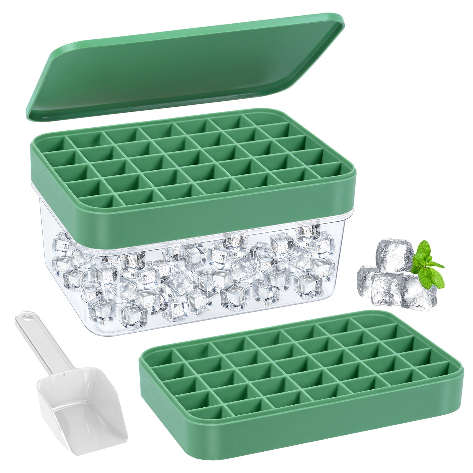 Qoosea Ice Cube Tray with Lid and Bin, Silicone Freezer Ice Molds, 35 ...