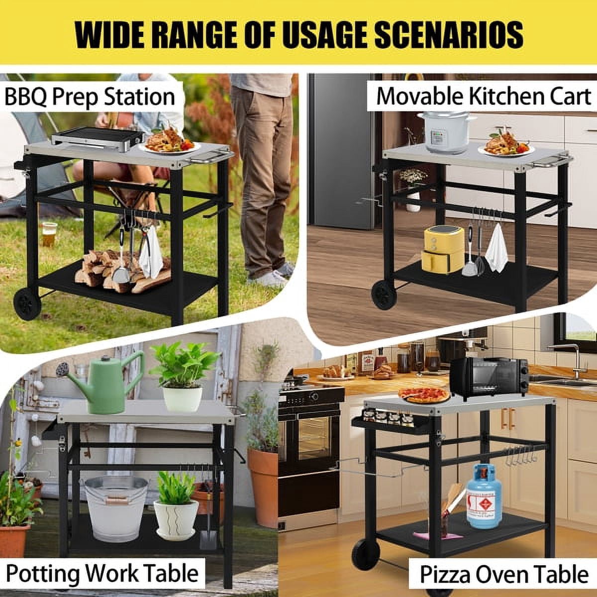 Multifunctional Grill Cart w/ Spice Rack & Accessories - 40kg Stainless ...