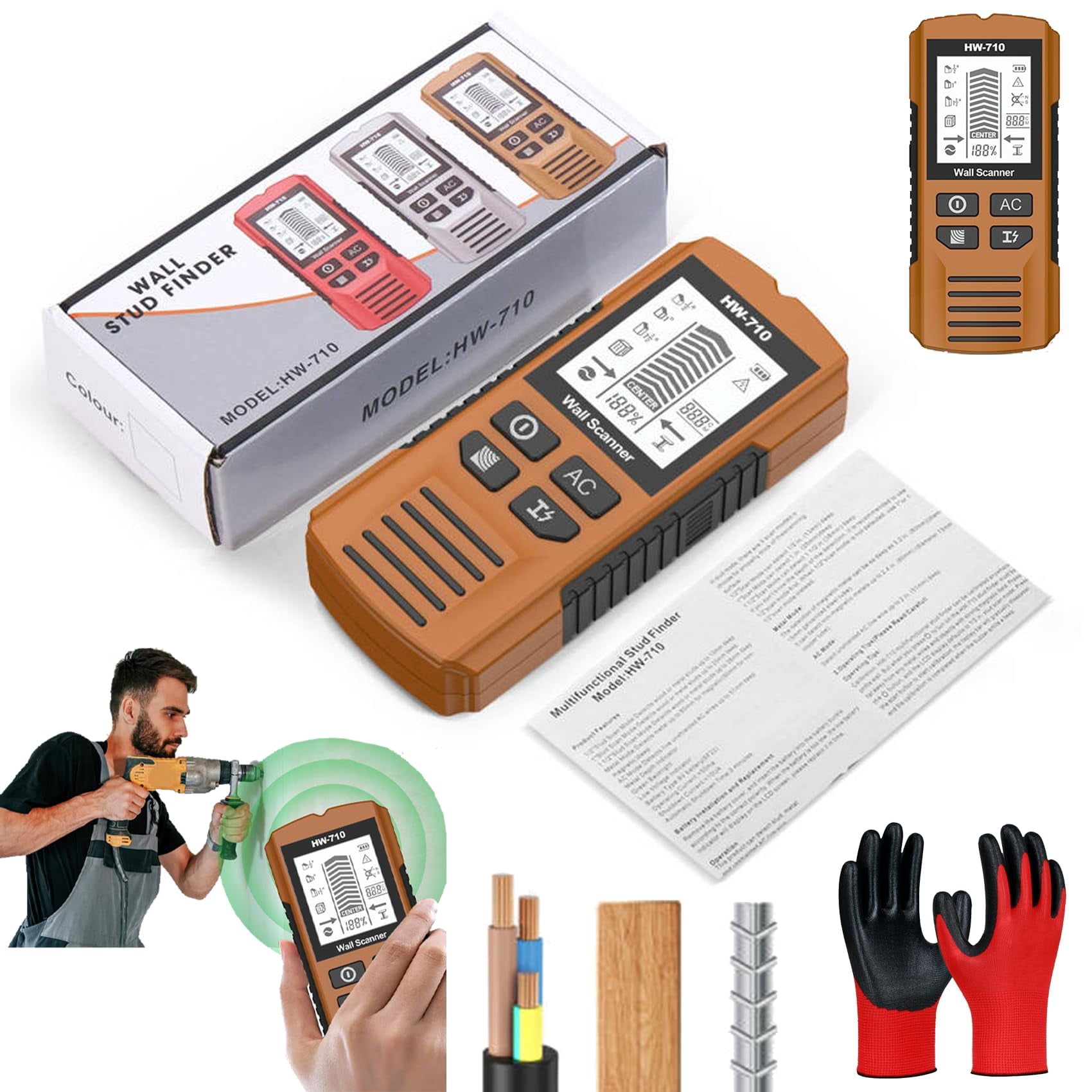 Multifunctional Handheld Metal & Wall Detector, 5 in 1 Stud Finder ...