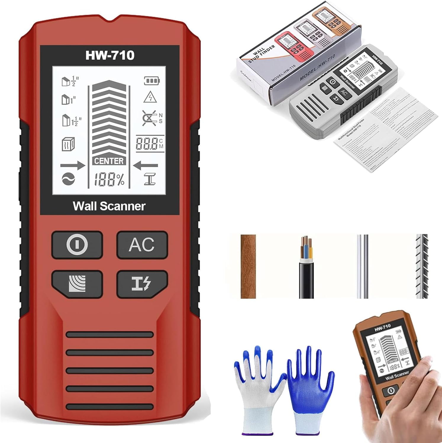 Multifunctional Handheld Metal & Wall Detector, 5 in 1 Stud Finder ...