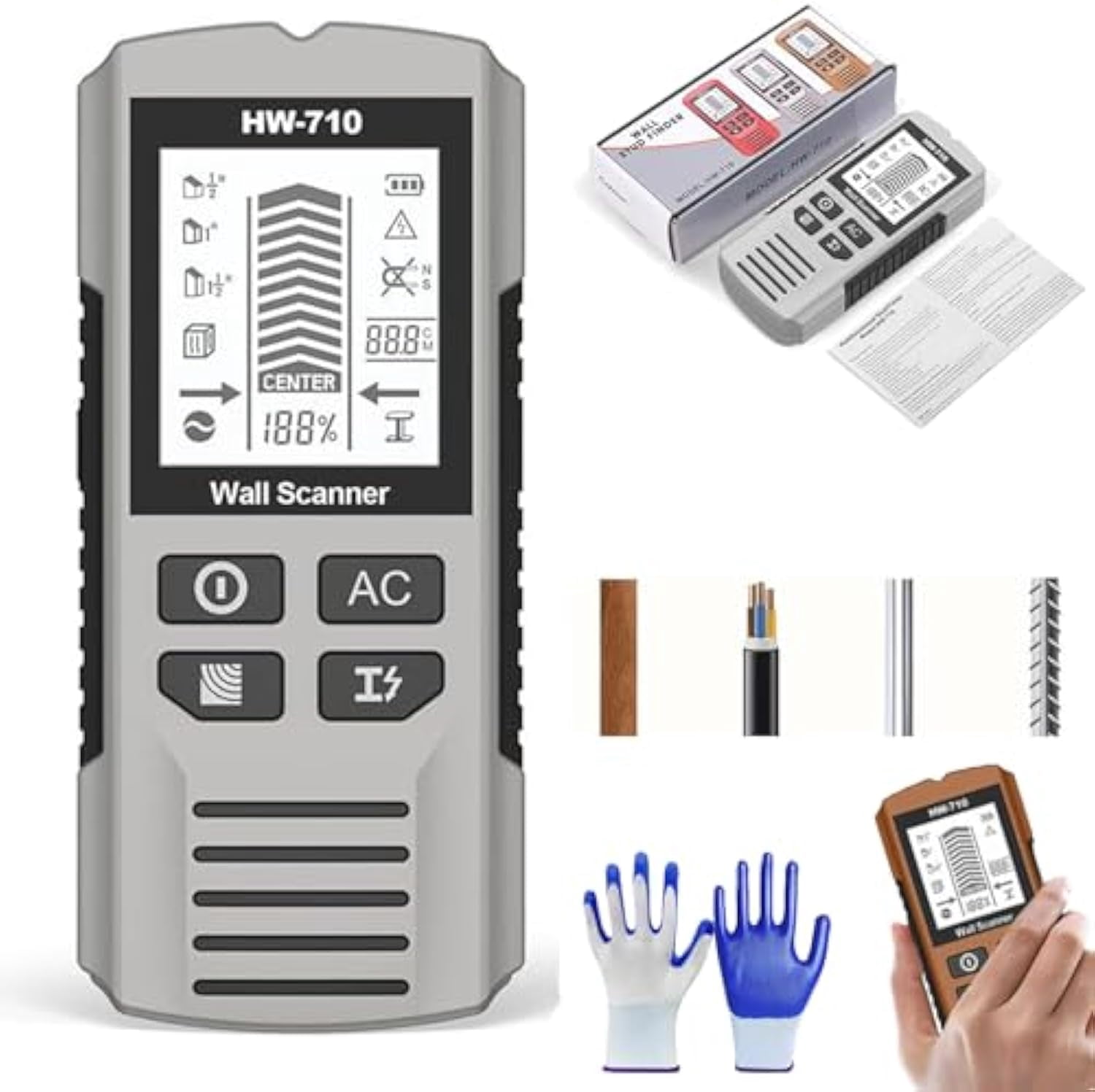 Multifunctional Handheld Metal & Wall Detector, 5 in 1 Stud Finder ...