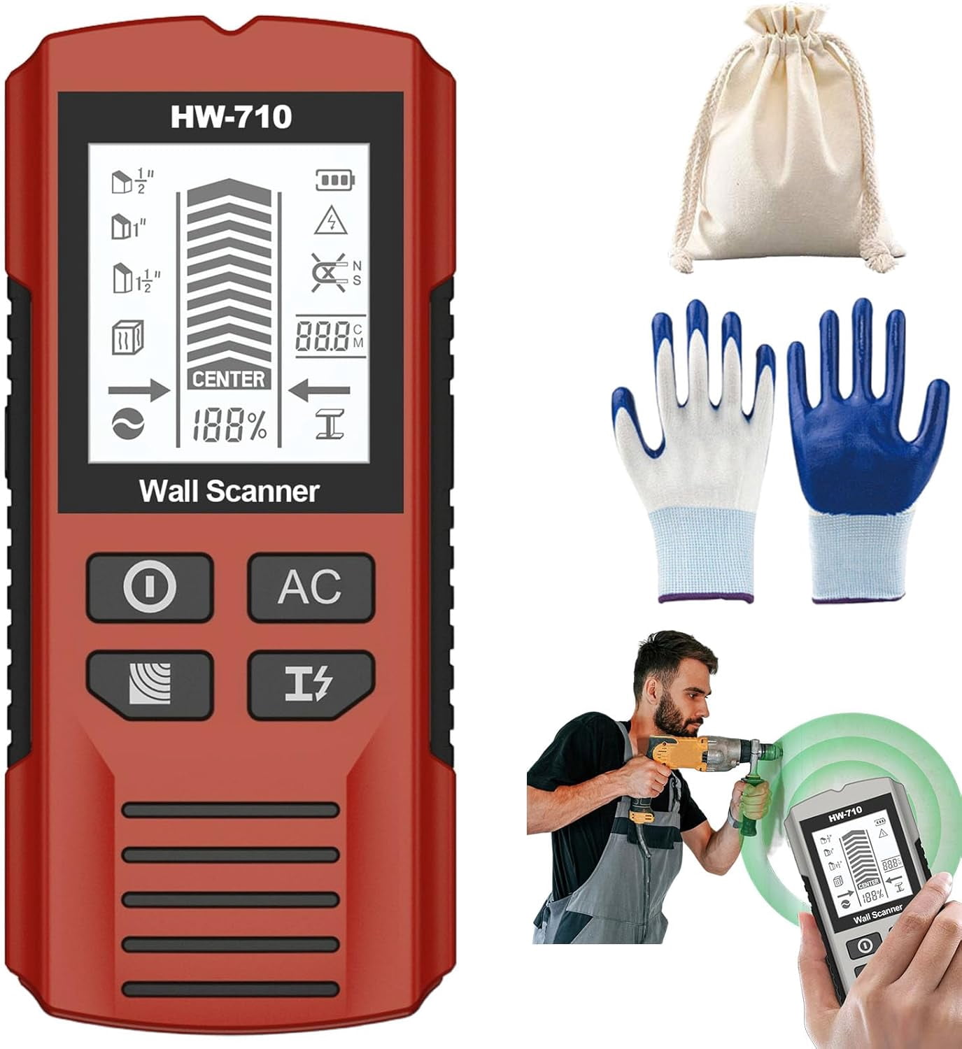 Multifunctional Handheld Metal & Wall Detector, 5 in 1 Stud Finder Wall ...