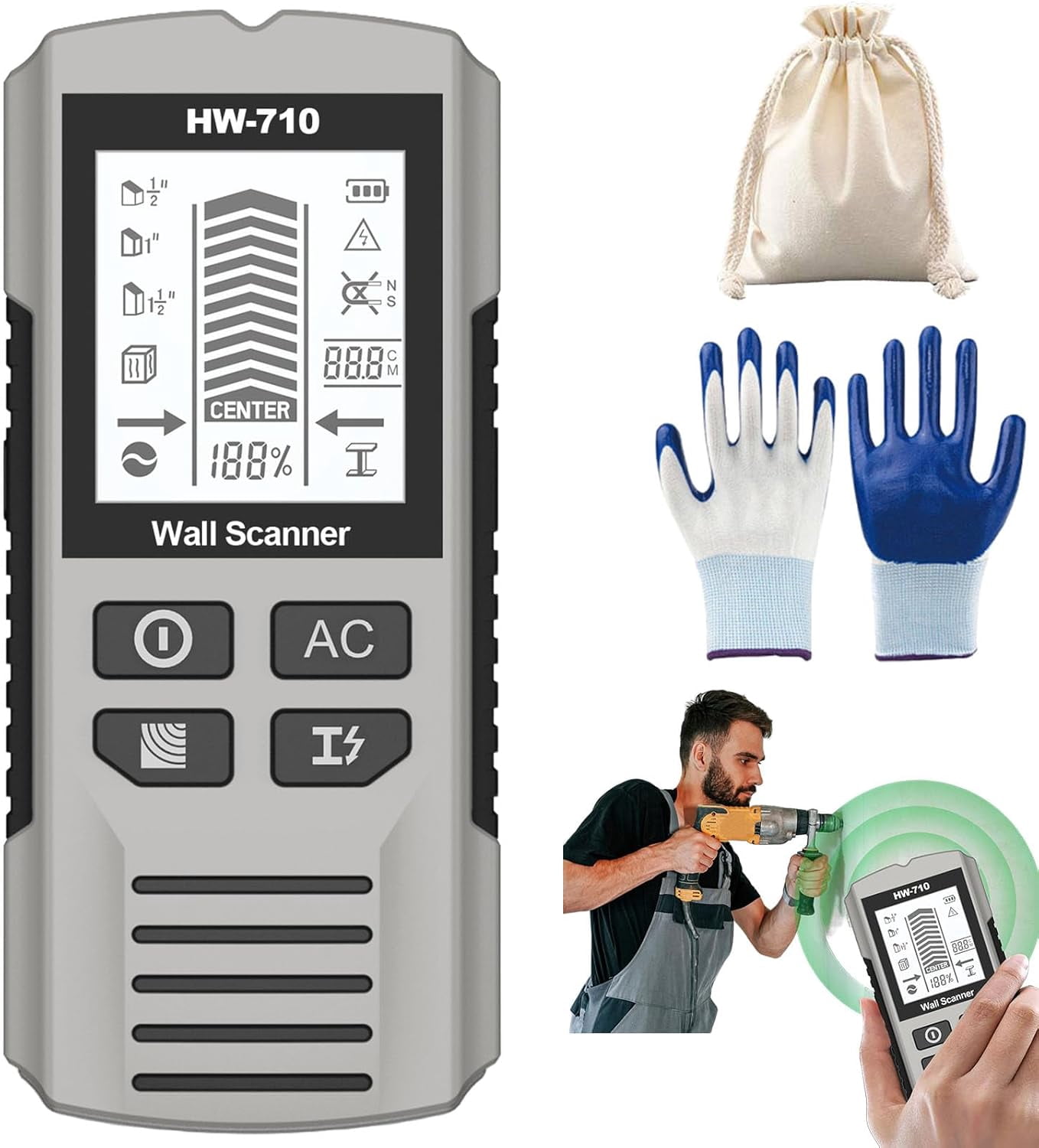 Multifunctional Handheld Metal & Wall Detector, 5-in-1 Stud Finder ...