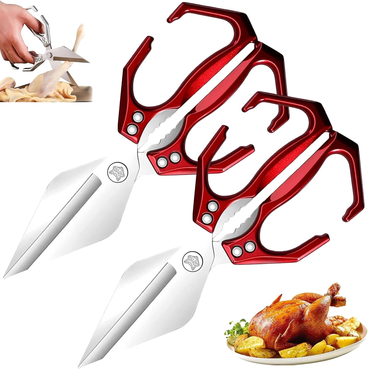 Multifunctional Heavy-Duty Kitchen Shears, 2-Piece Poultry Scissors for ...