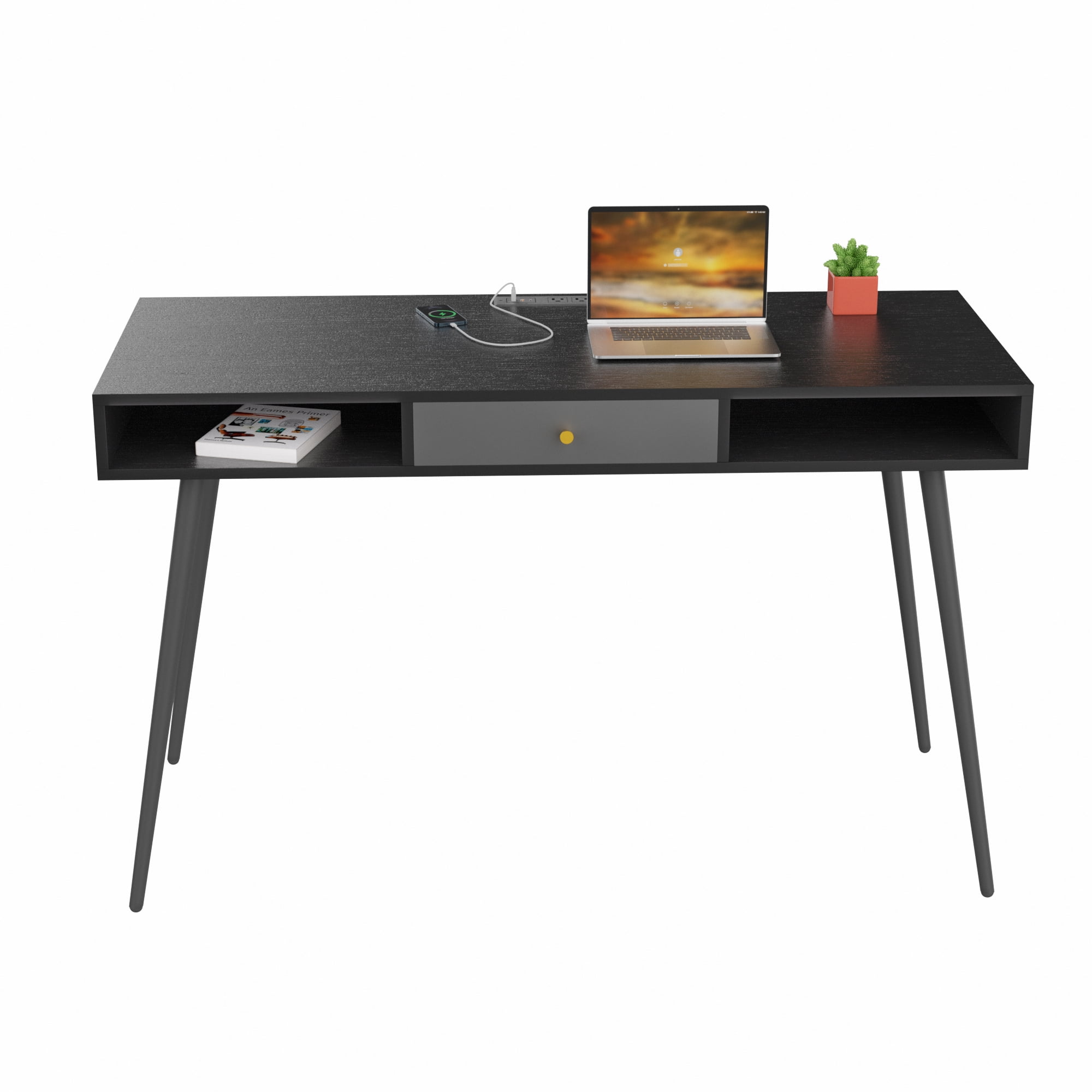 Multifunctional Home Office Computer Desk Black,Mid Century Desk with ...