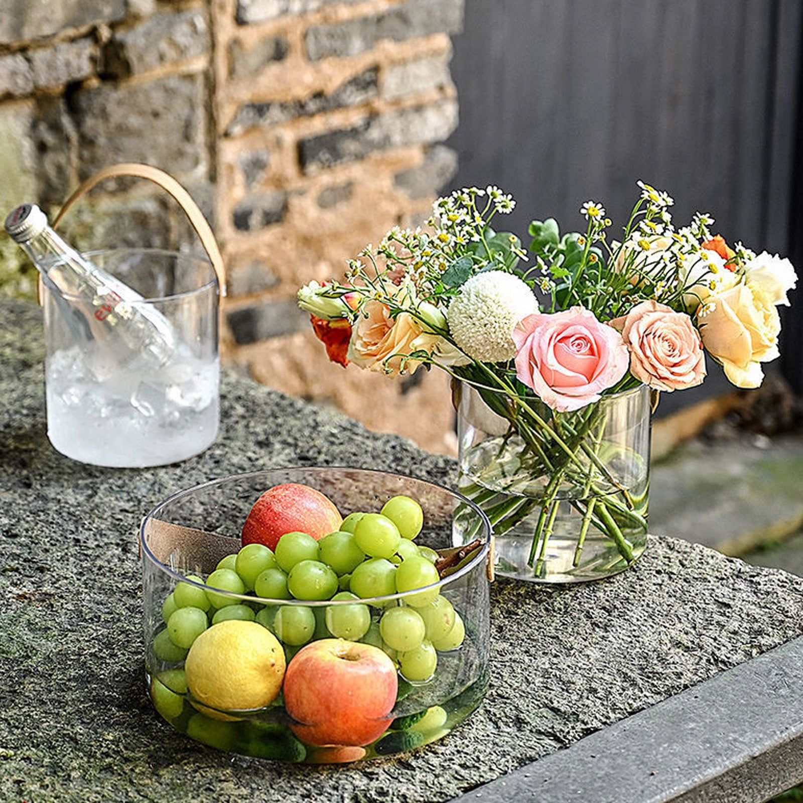 Multifunctional Ice Bucket with Handle Transparent Portable Drink Tub ...