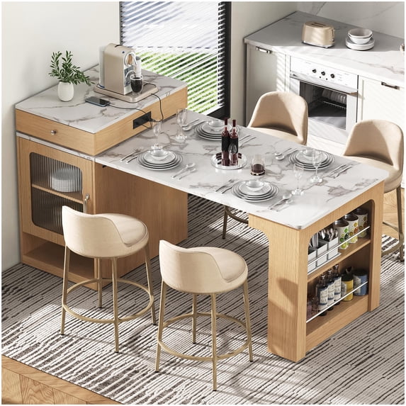 Multifunctional Kitchen Island Cart with Extending Table, Charging ...