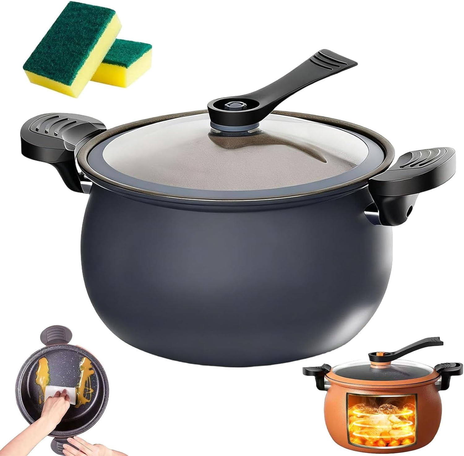 Multifunctional Large Capacity Non-Stick Pressure Cooker with Glass Lid ...