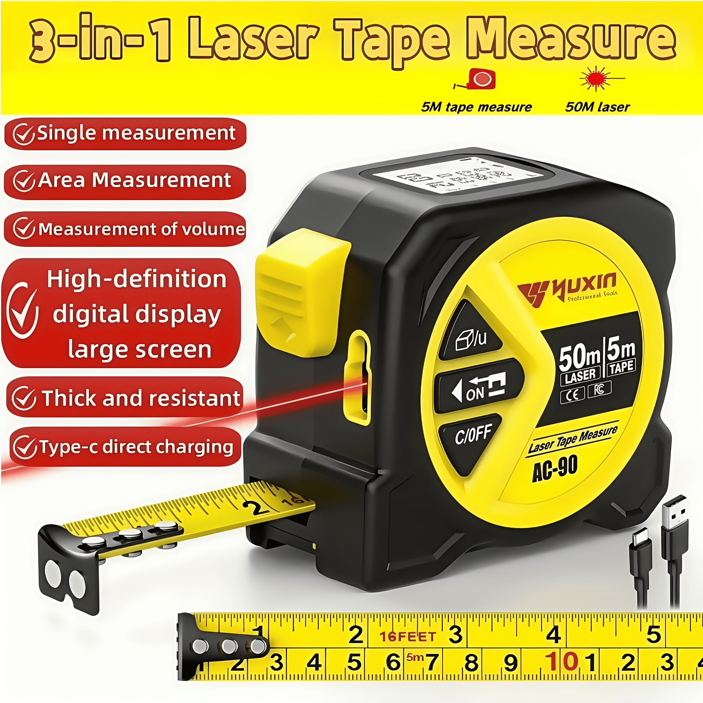 Multifunctional Laser Tape Measure - High Precision Digital Distance ...