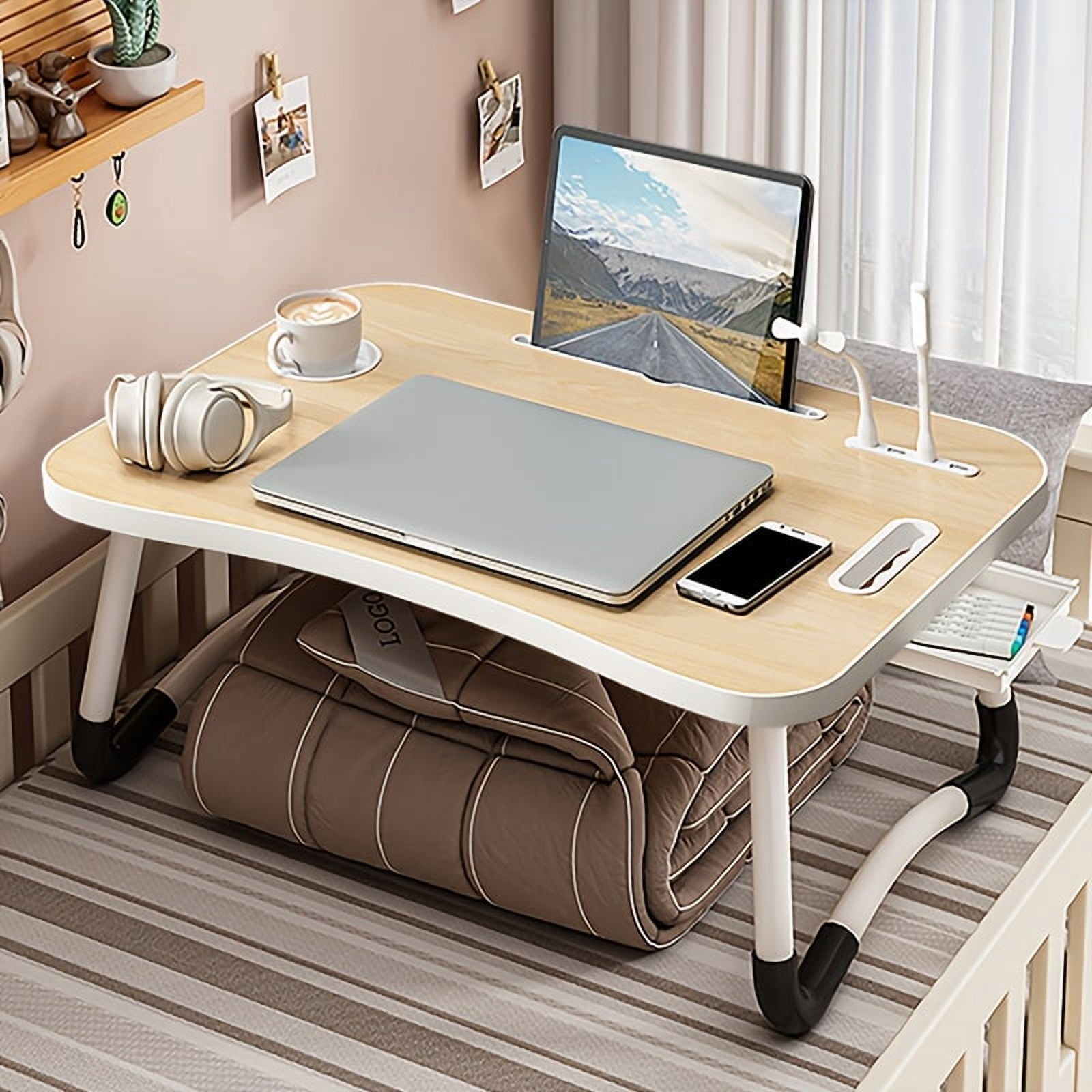 Multifunctional Leg Rest Table - Cup Holder/Drawer/USB/Fan/Light ...