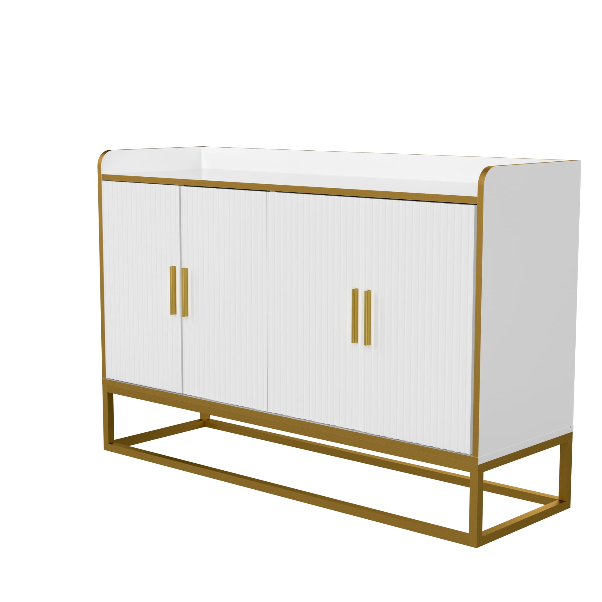Multifunctional Living Room Buffet Cabinet With White Gloss, Metal Legs ...