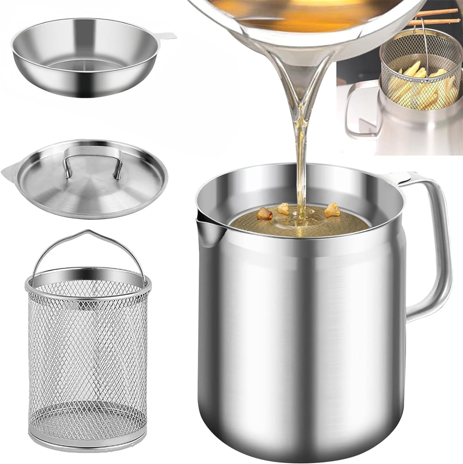 Multifunctional Oil Filter Pot,Bexikou 2L Stainless Steel Oil Filter ...