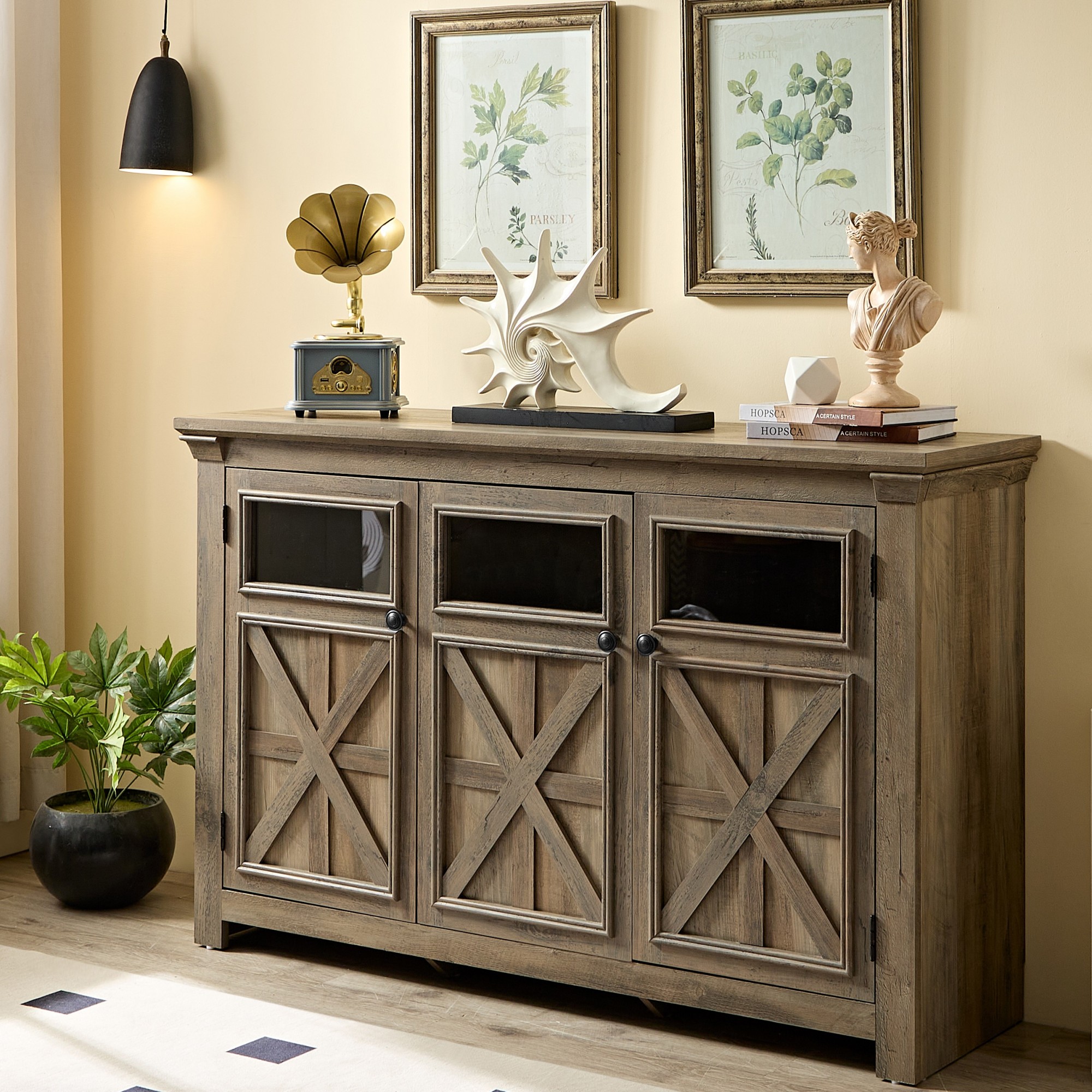 Multifunctional Organization 3 Doors Cabinet Farmhouse Buffet Sideboard ...