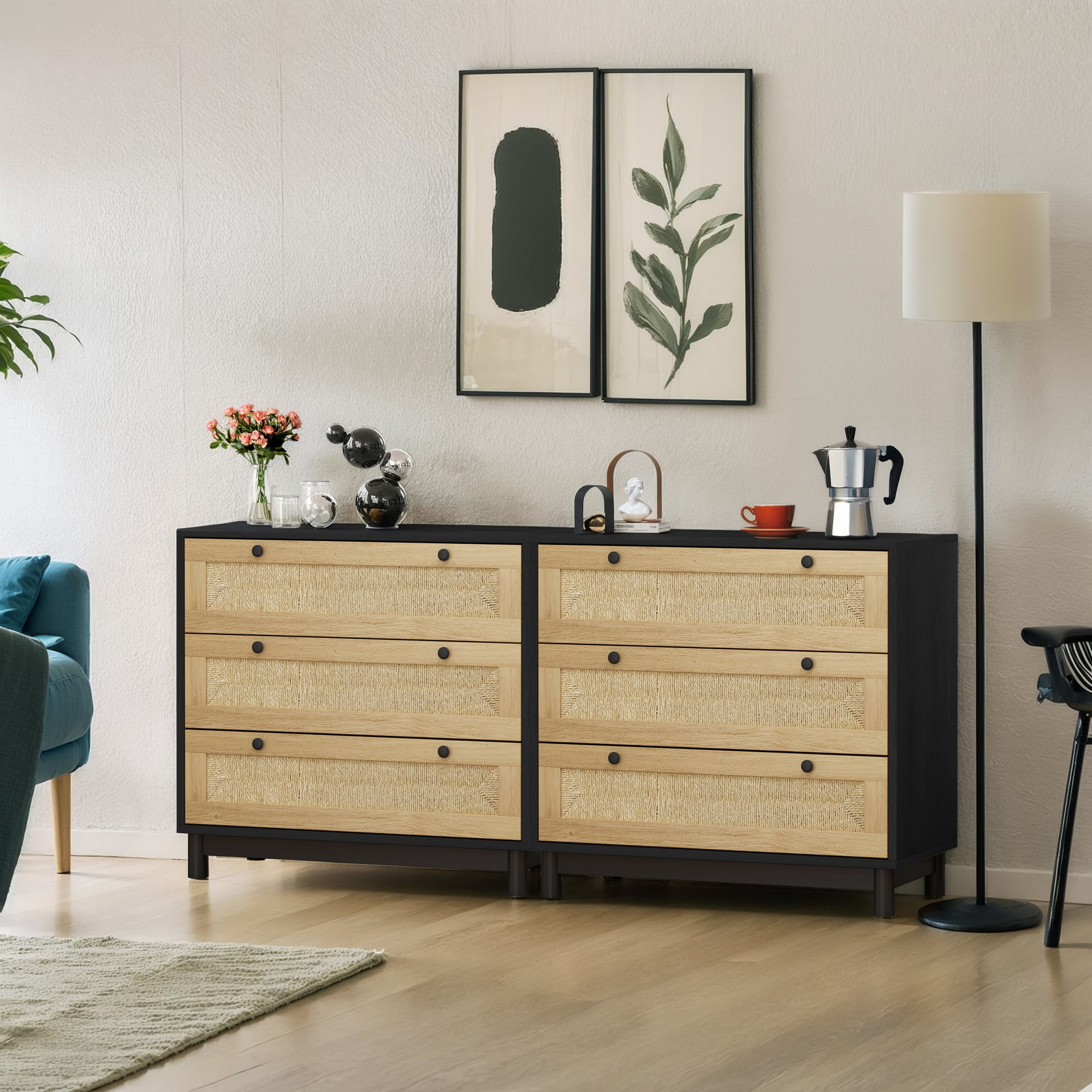 Multifunctional Organization 3-Drawers Storage Cabinet Rope Woven ...