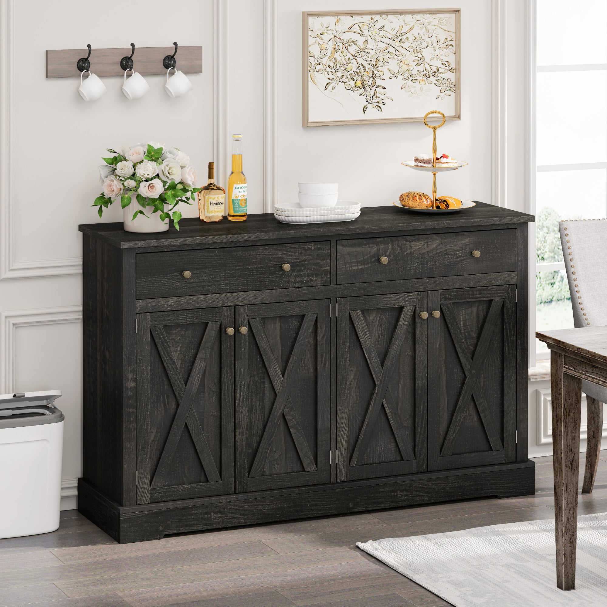Multifunctional Organization Vintage Black Brown Sideboard with Two ...