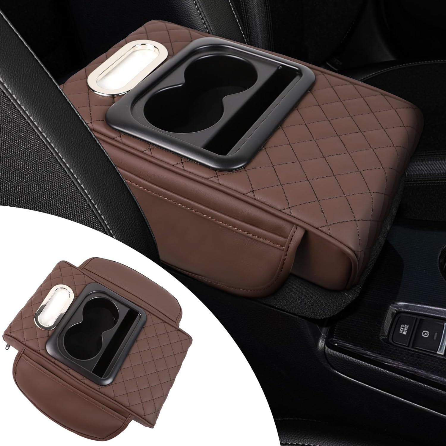 Multifunctional PU Leather Car Armrest Box Mat, 5-in-1 Car Armrest ...