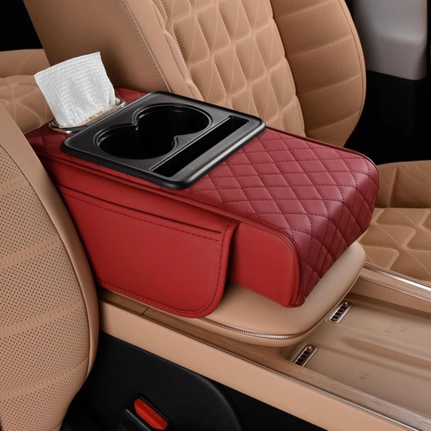 Multifunctional PU Leather Car Armrest Box Mat, 5-in-1 Car Console ...