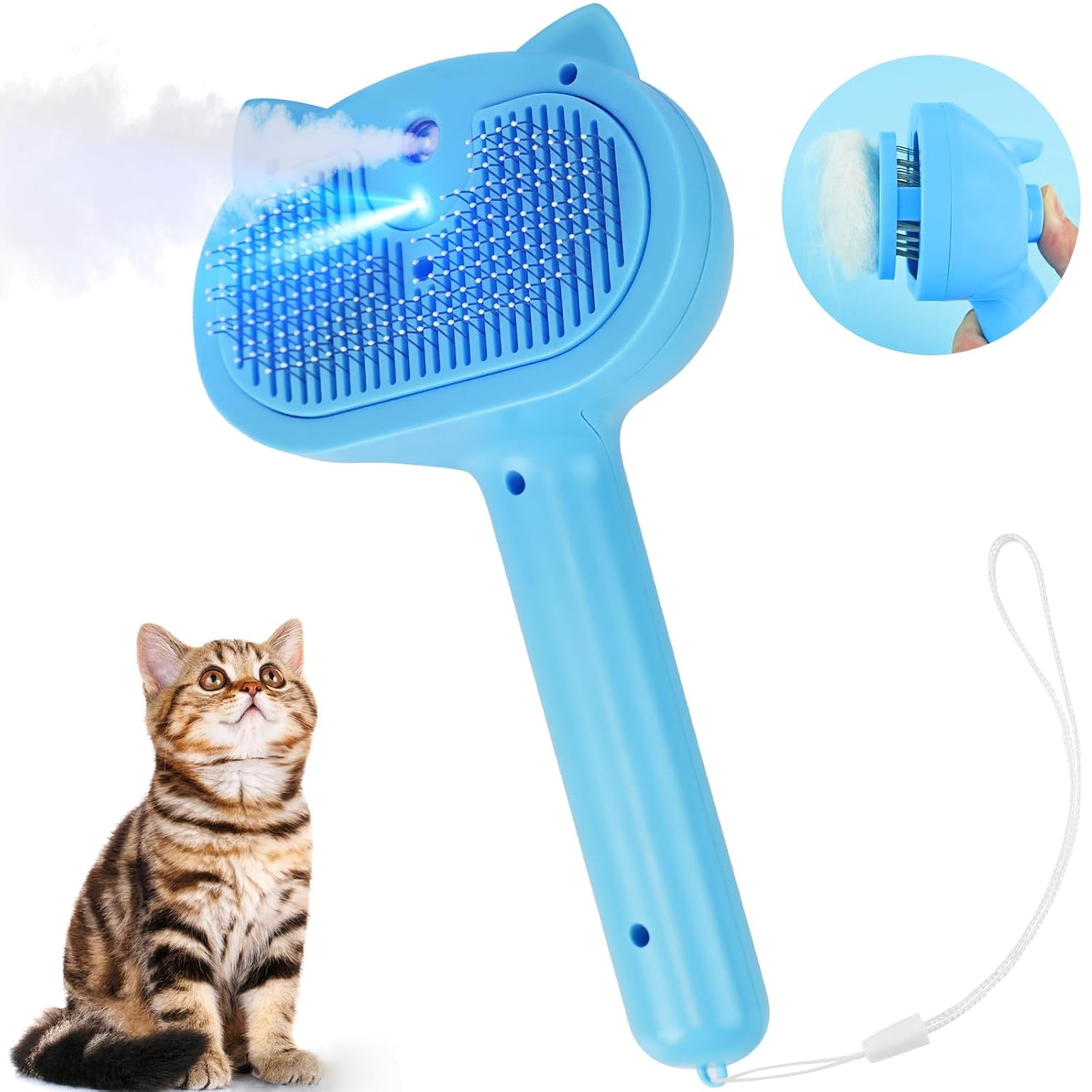Cat Steam Brush for Shedding, 4 in 1 with Release Button, Self Cleaning ...