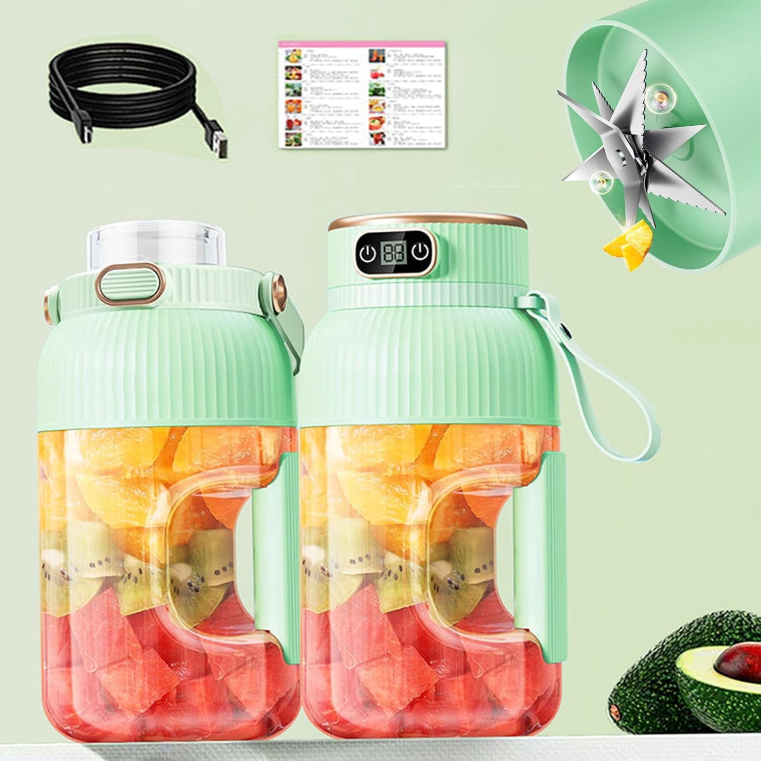 Multifunctional Portable Juicer Cup With Digital Display, 40.6oz ...