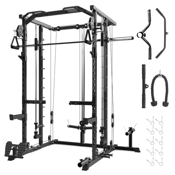 Multifunctional Power Rack with Smith Machine, Pulley System & Dip Bar ...