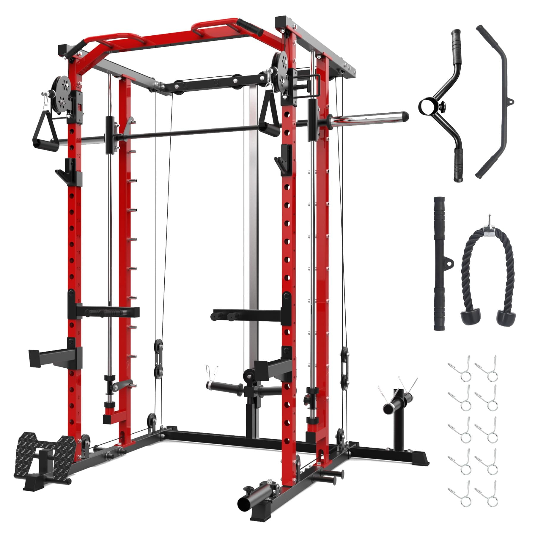 Multifunctional Power Rack with Smith Machine, Pulley System & Dip Bar ...