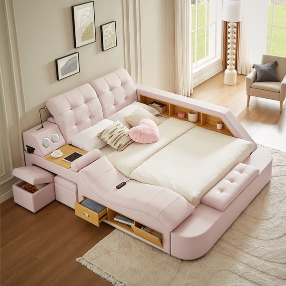Multifunctional Queen Bed Frame, Upholstered Platform with Storage ...