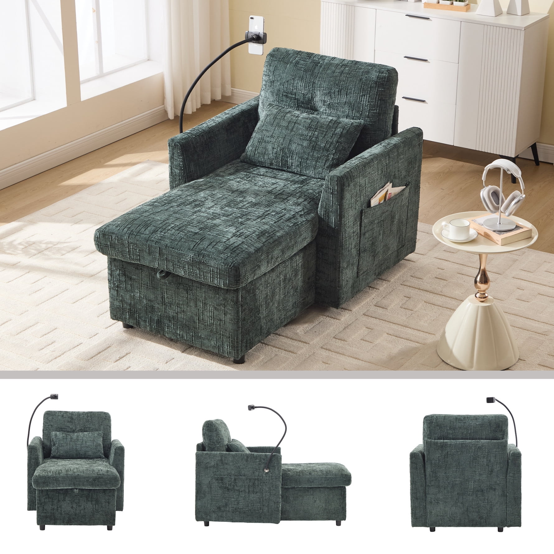 Multifunctional Recliner Sofa with Built-in Phone Holder & Hidden ...