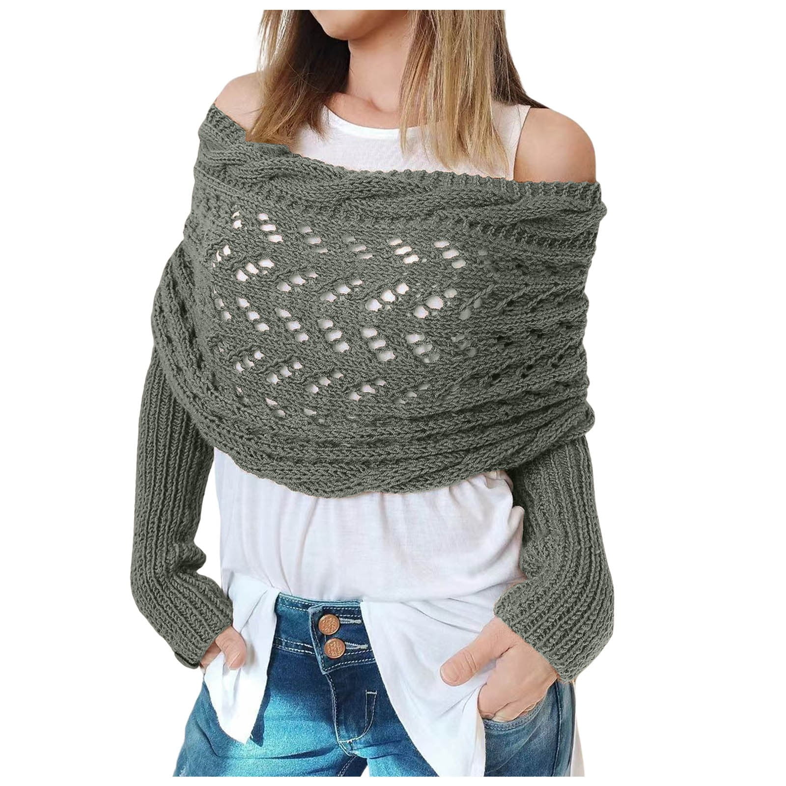 Multifunctional Scarf with Sleeves for Women, Knitted Sweater Scarf ...
