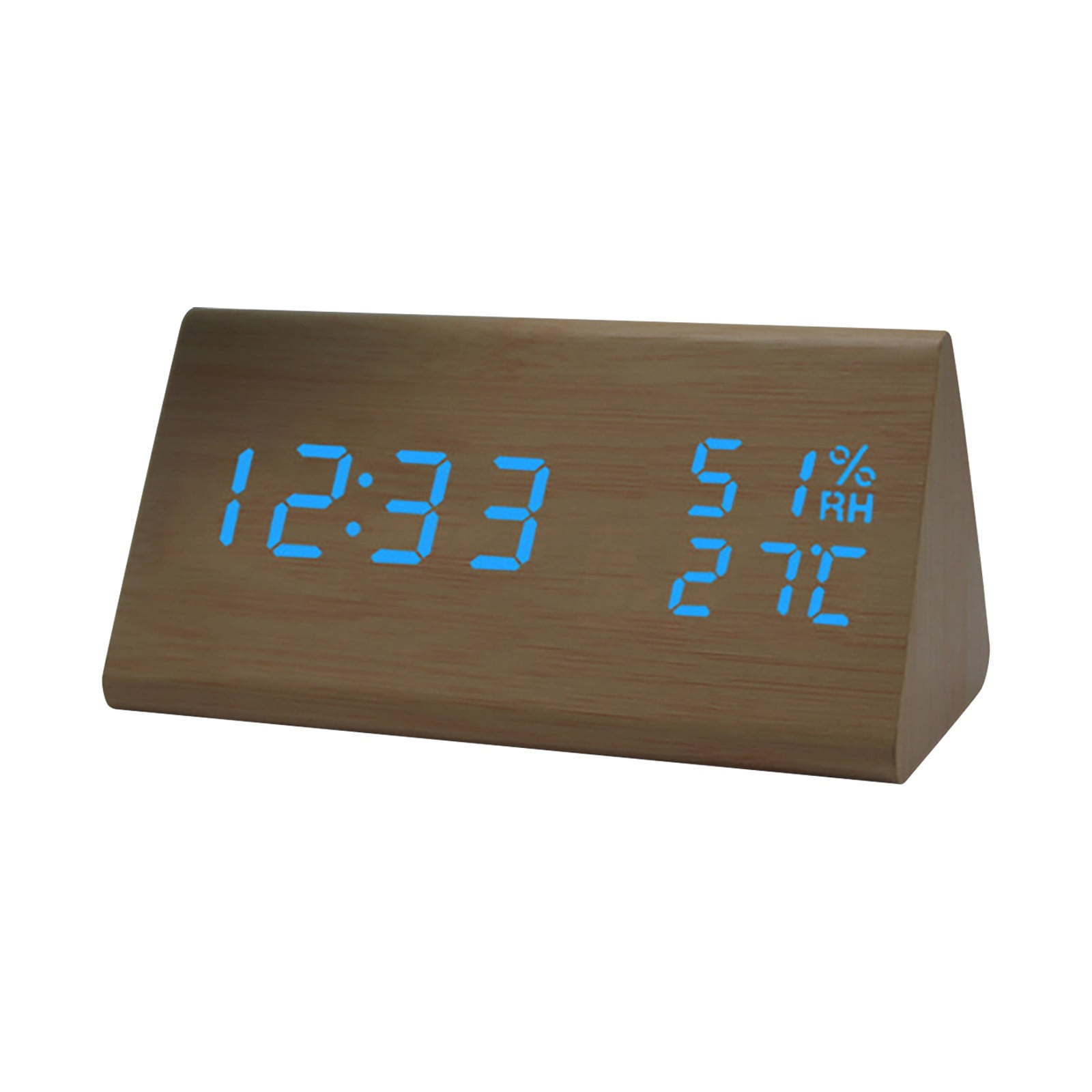 Multifunctional Silent Wooden Alarm Clock, 6.9" Bamboo Wood Blue Font ...