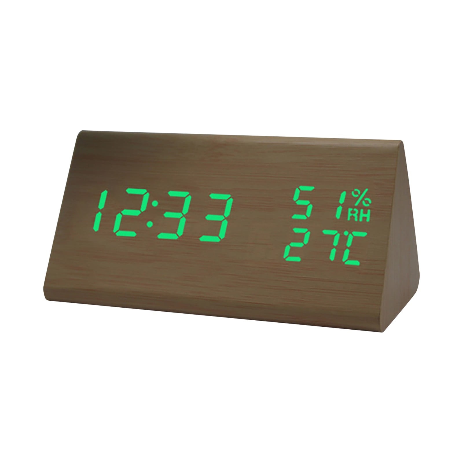 Multifunctional Silent Wooden Alarm Clock, 6.9" Bamboo Wood Green Font ...