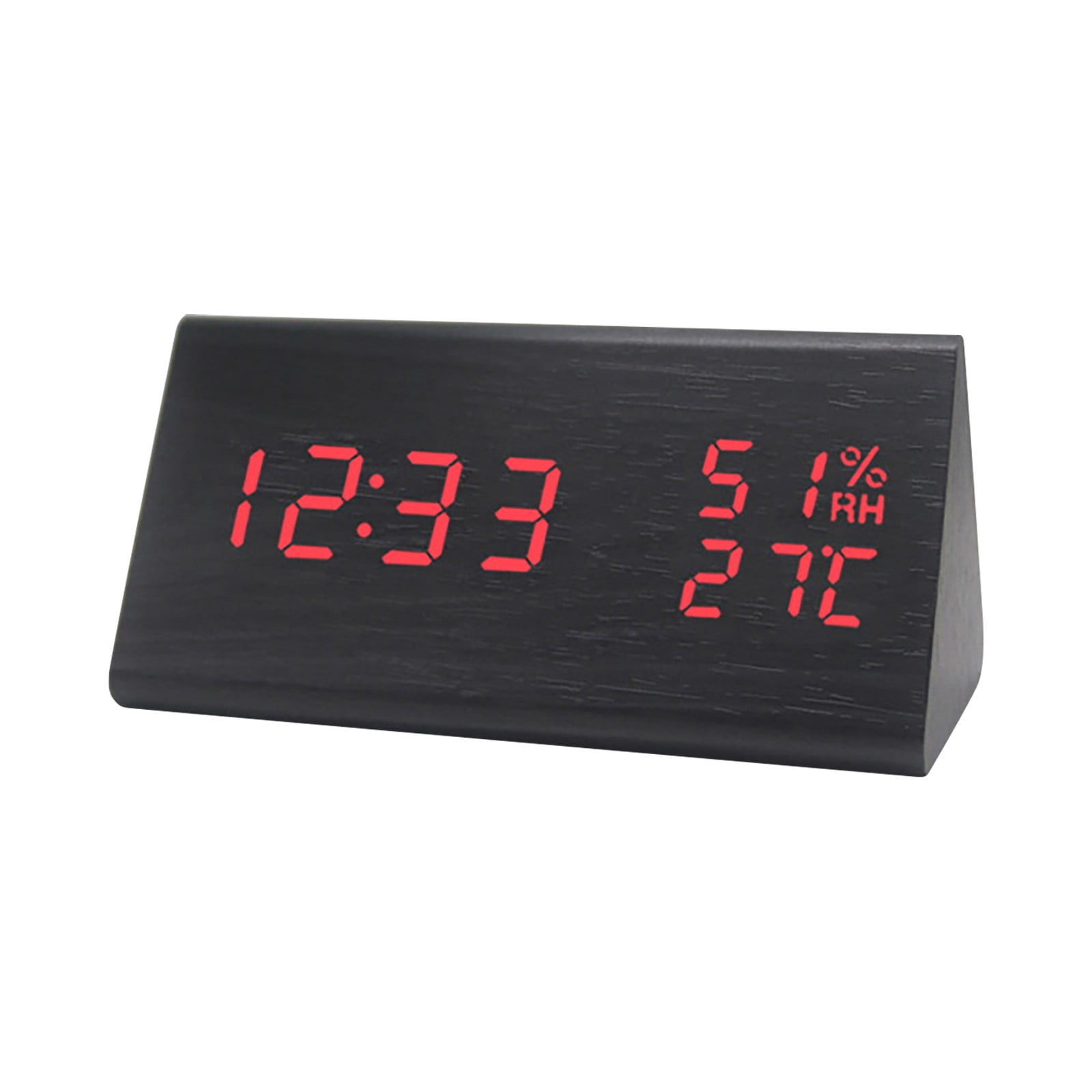 Multifunctional Silent Wooden Alarm Clock, 6.9" Black Wood Red Font ...
