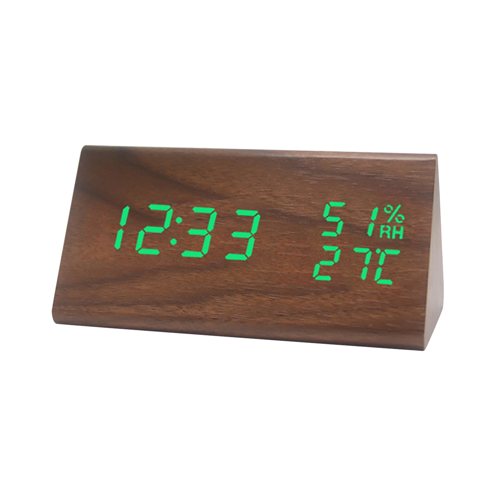 Multifunctional Silent Wooden Alarm Clock, 6.9" Brown Wood Green Font ...
