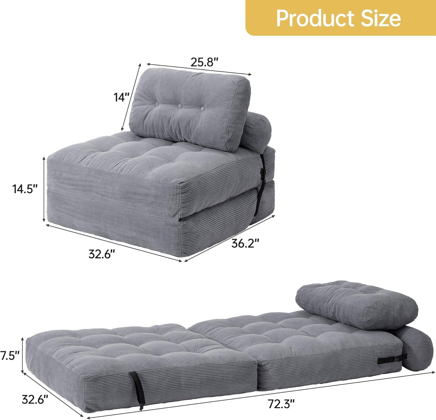 Multifunctional Sofa Bed Convertible Sleeper Chair Bed Floor Couch for ...