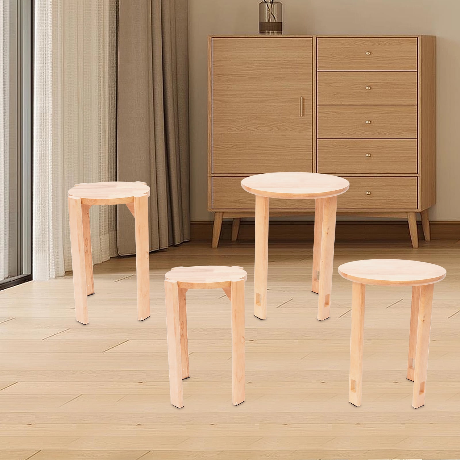 Multifunctional Stackable Stools, Log Color Finish, Round Edges for ...