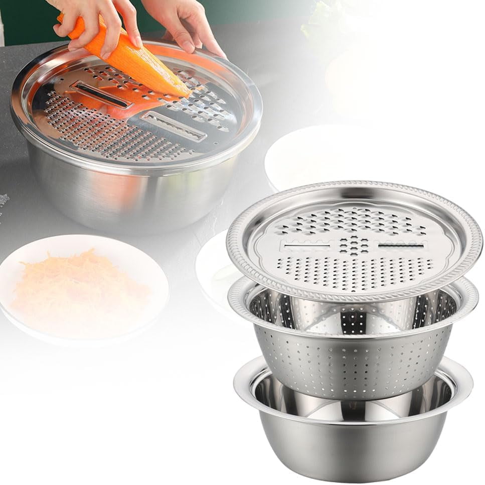 Multifunctional Stainless Steel Basin with Vegetable Cutter 3-in-1 ...