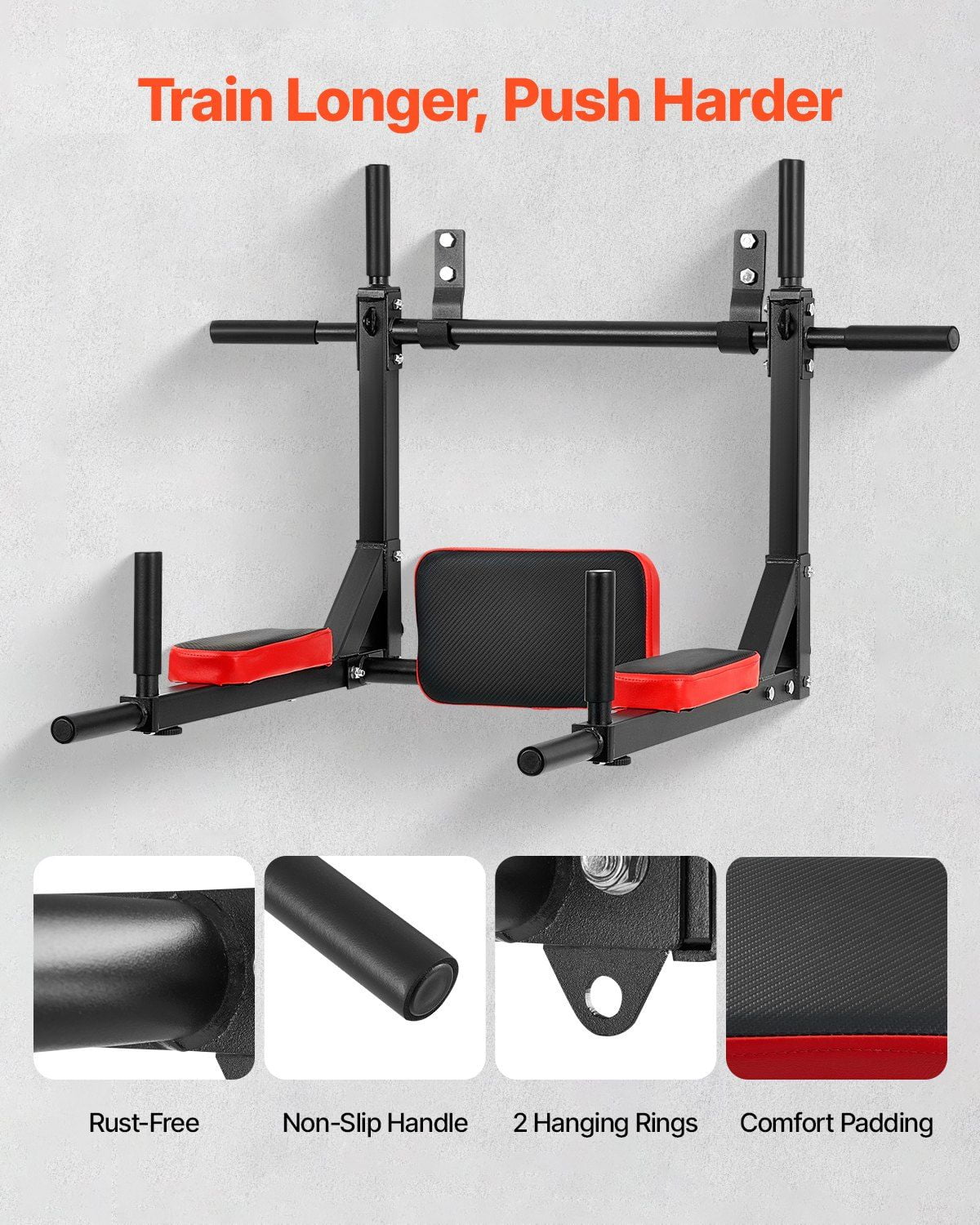 Multifunctional Steel Pull Up Bar and Dip Station Wall Mounted for Home ...