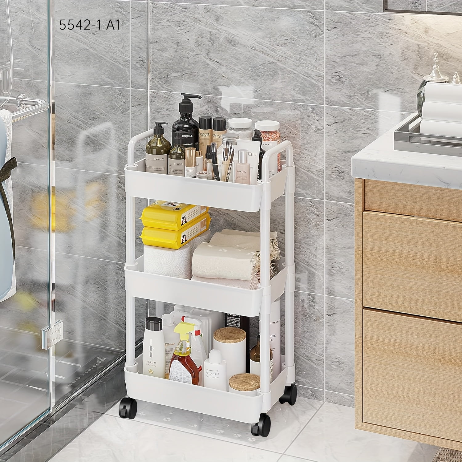 Multifunctional Storage Bathroom Cart, 3 Tier Rolling Utility Kitchen ...