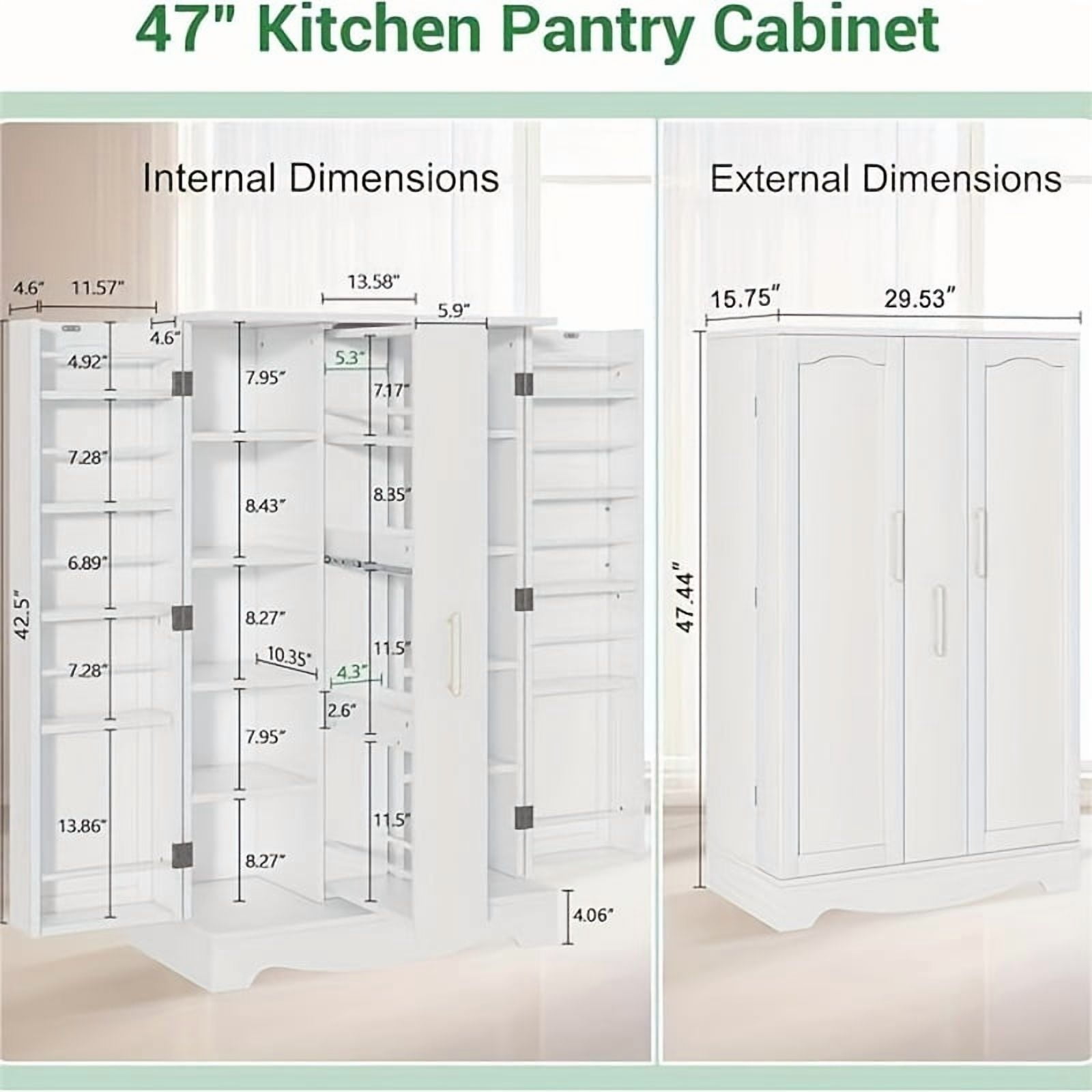 Multifunctional Storage Cabinet 47inch Kitchen Pantry Cabinet With ...