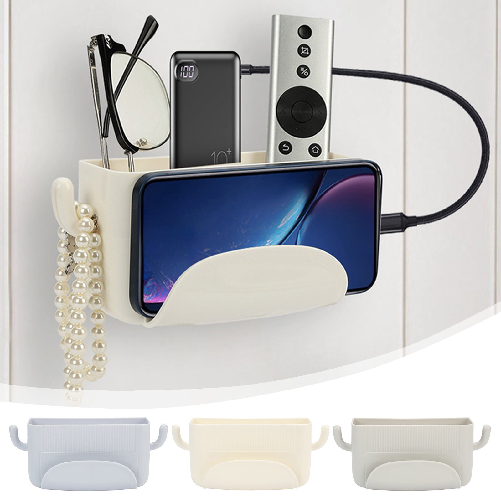 Multifunctional Storage Organizer with Hooks and Charging Stand, White ...