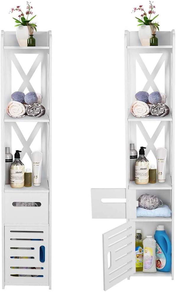 Multifunctional Tall Tower Storage Cabinet, White Bathroom Cabinet ...