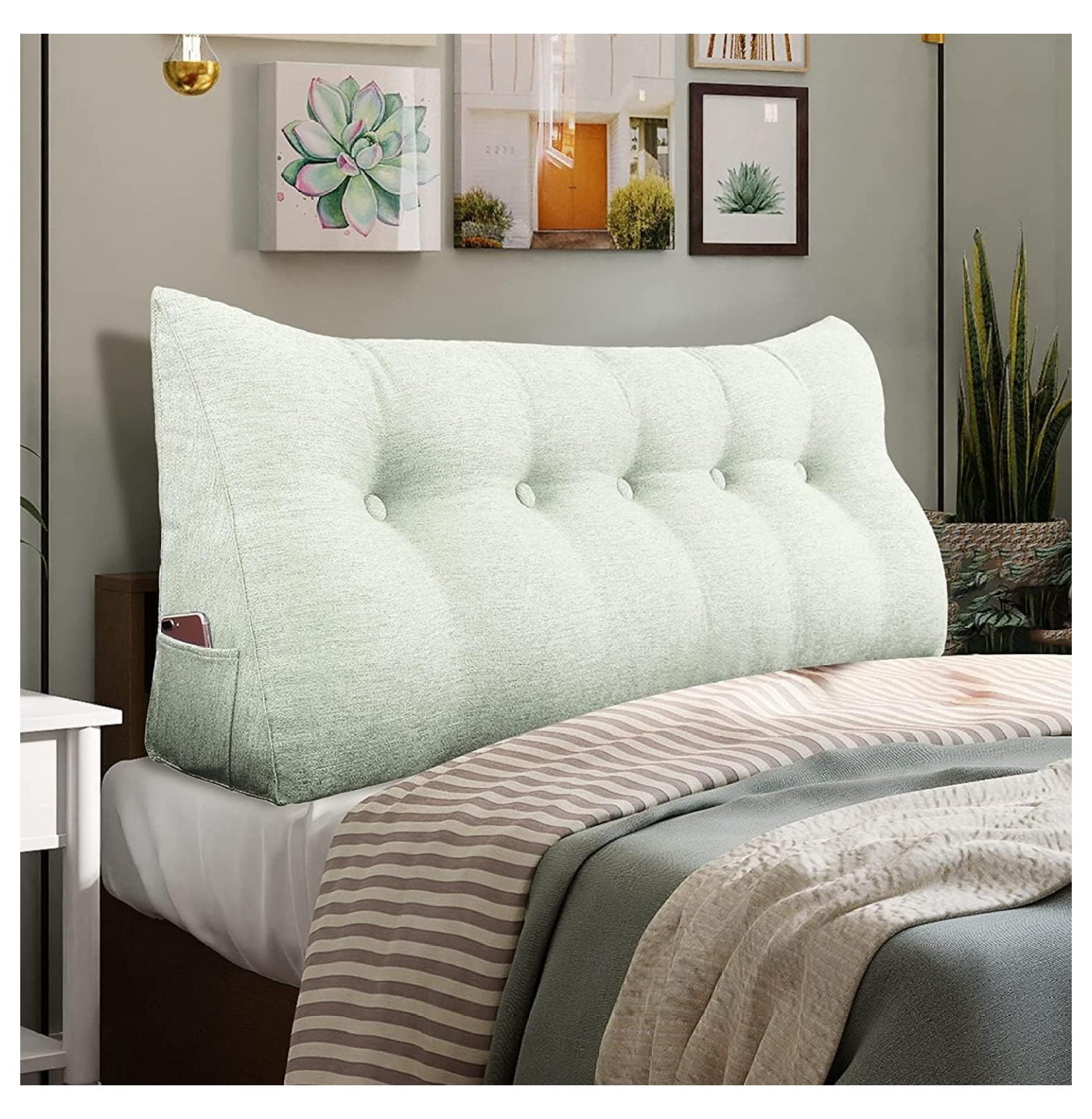 Multifunctional Upholstered Headboard Pillow King, Button Tufted ...