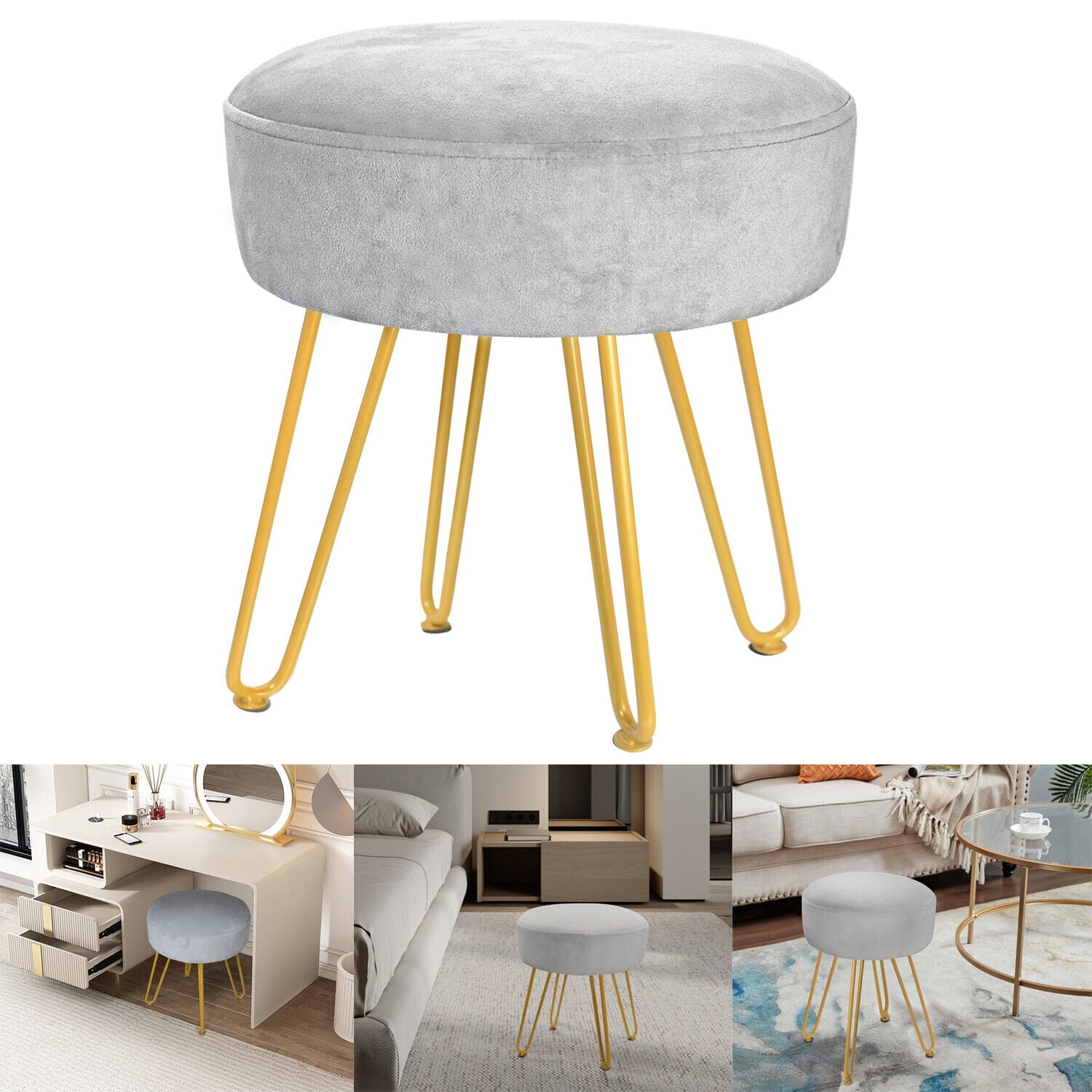 Multifunctional Vanity Stools - Velvet Round Ottoman Modern Dressing ...