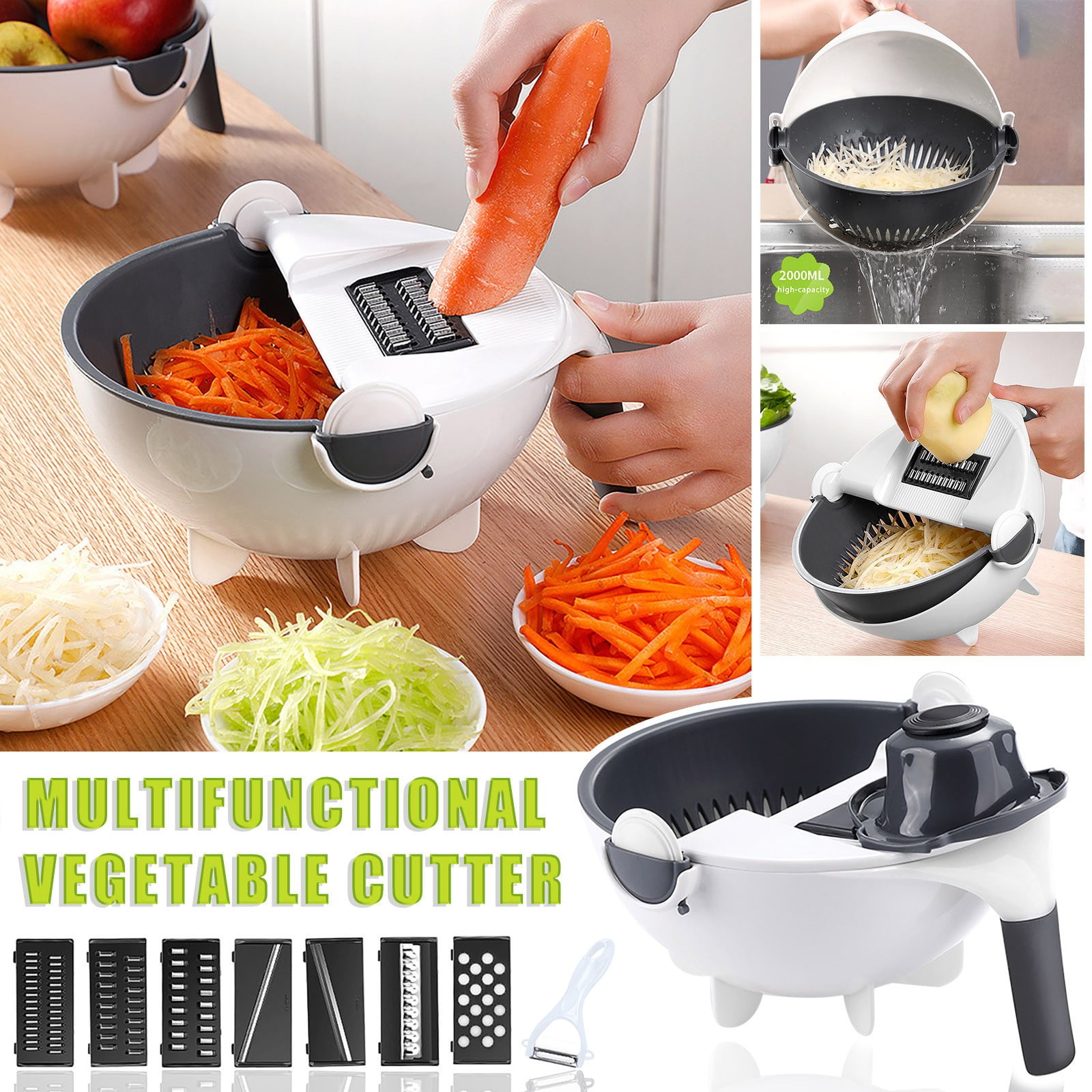 Multifunctional Vegetable Cutter & Shredder with 7 Blades | Manual ...