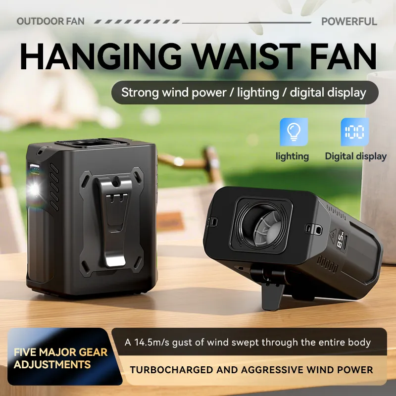 Multifunctional Waist Fan with LED & Flashlight – 5 Speeds Turbo ...
