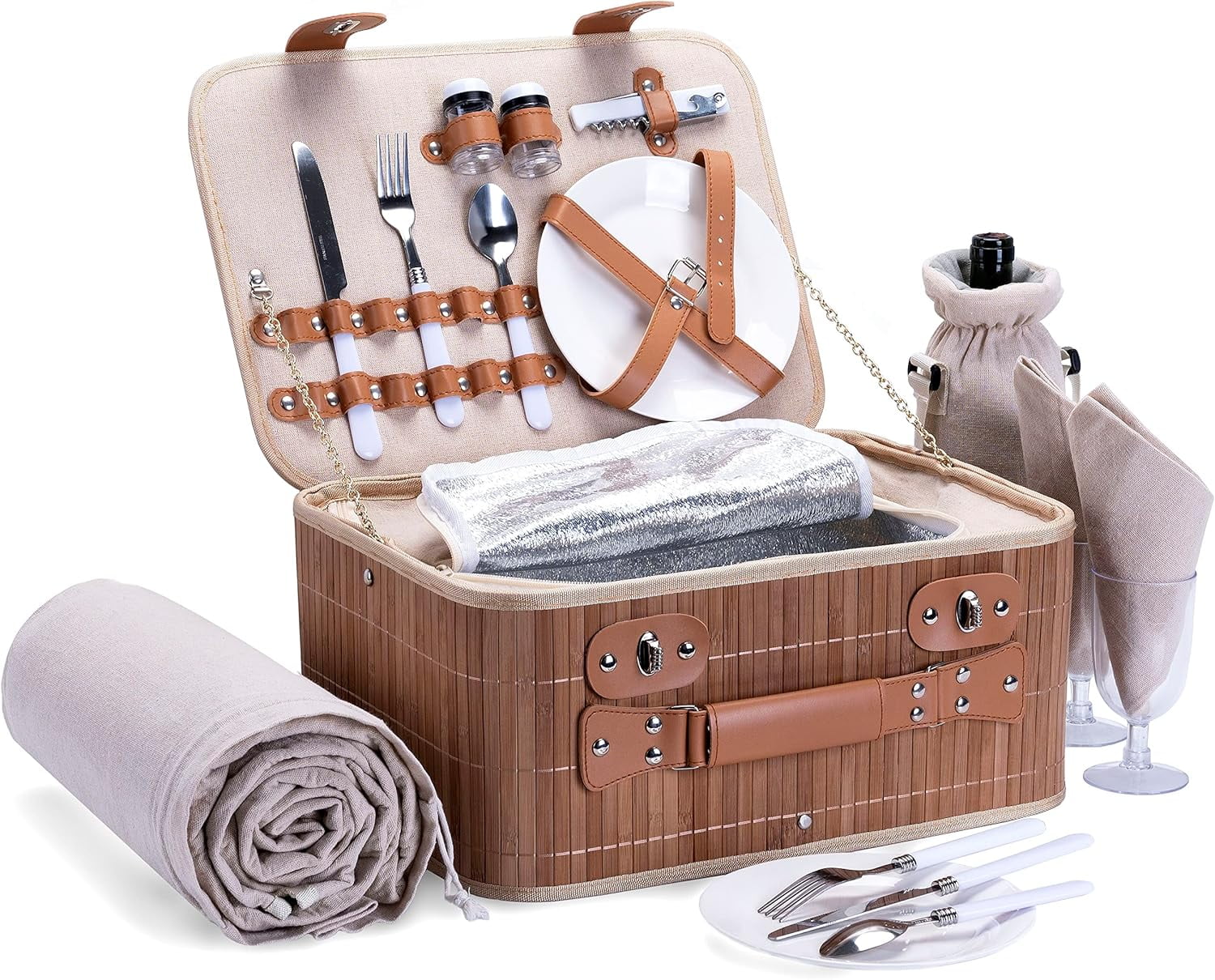 Multifunctional Wicker Picnic Basket Set for 2 with Blanket and Picnic ...