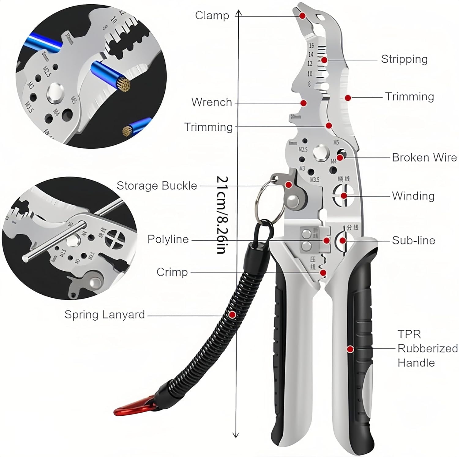 Multifunctional Wire Stripper,7-Inch Multipurpose Professional Wire ...