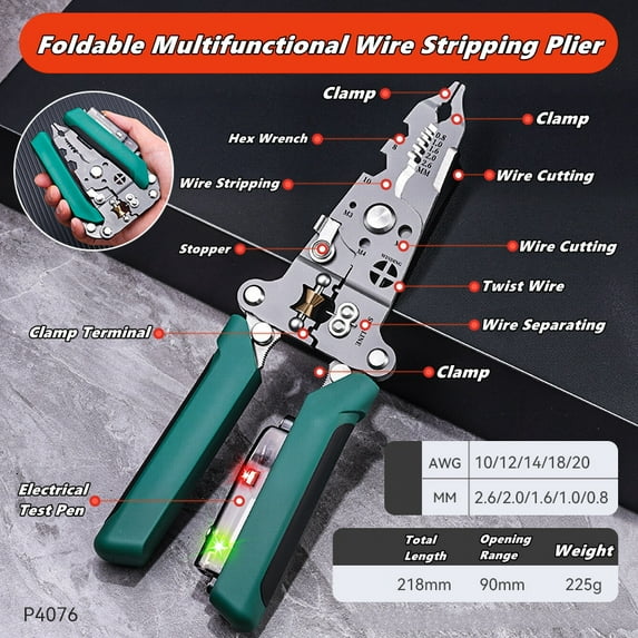 Multifunctional Wire Stripper with Electrical Test Pen Foldable Cable ...