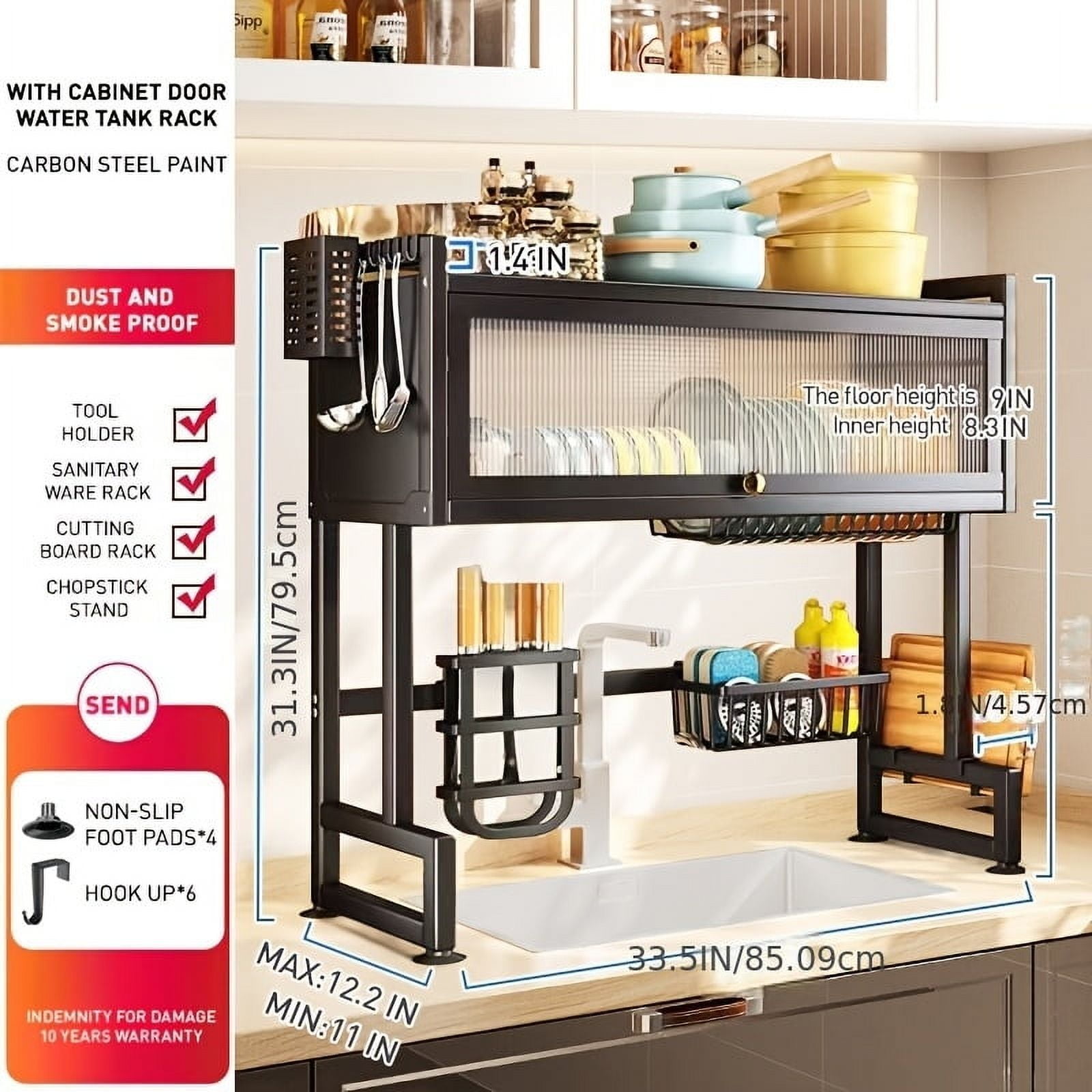 Multifunctional kitchen organizer with cabinet door access - black ...