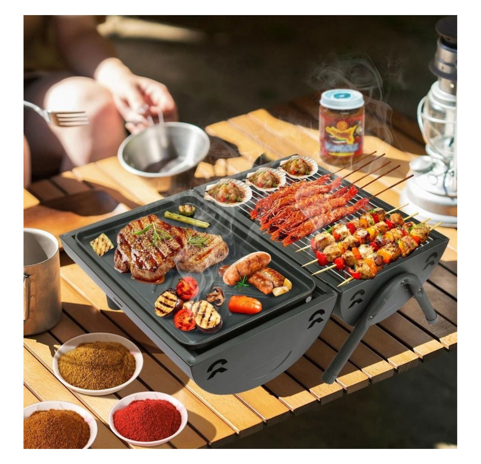 Multifuntional Double Sided Barbecue Grill, Portable Charcoal Grill for ...