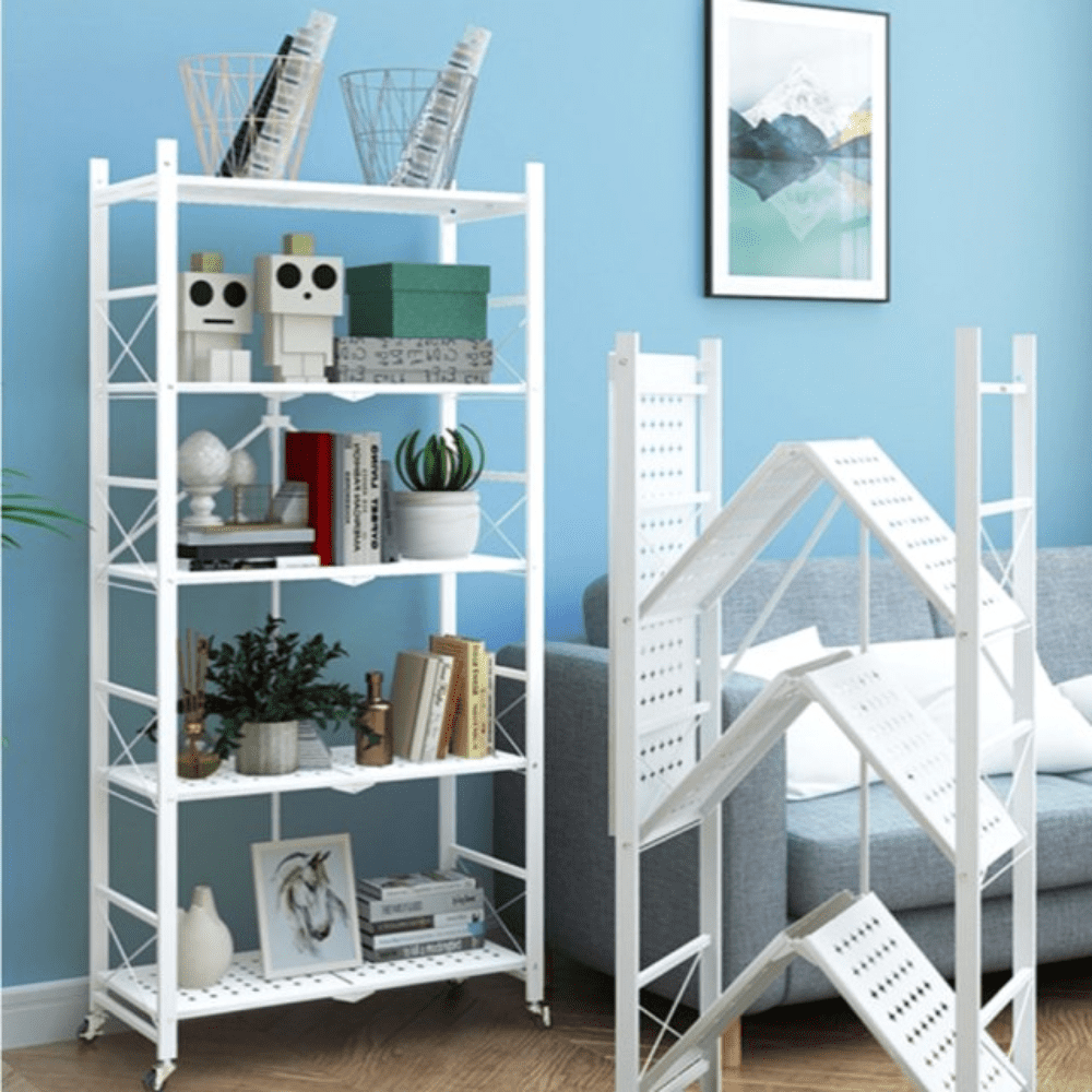 Multilayer Bookshelf Foldable Large Iron Frame Storage Cabinet Movable ...
